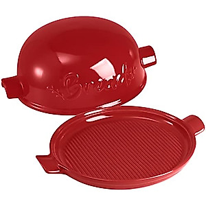 Okllen Bread Baker with Lid, Ceramic Large Bread Pot Cheese Potato Cooker, Oven Safe Bread Baking Pot Pan Multi Cooker for Home Bread Making, Red, 11.4" x7.5"