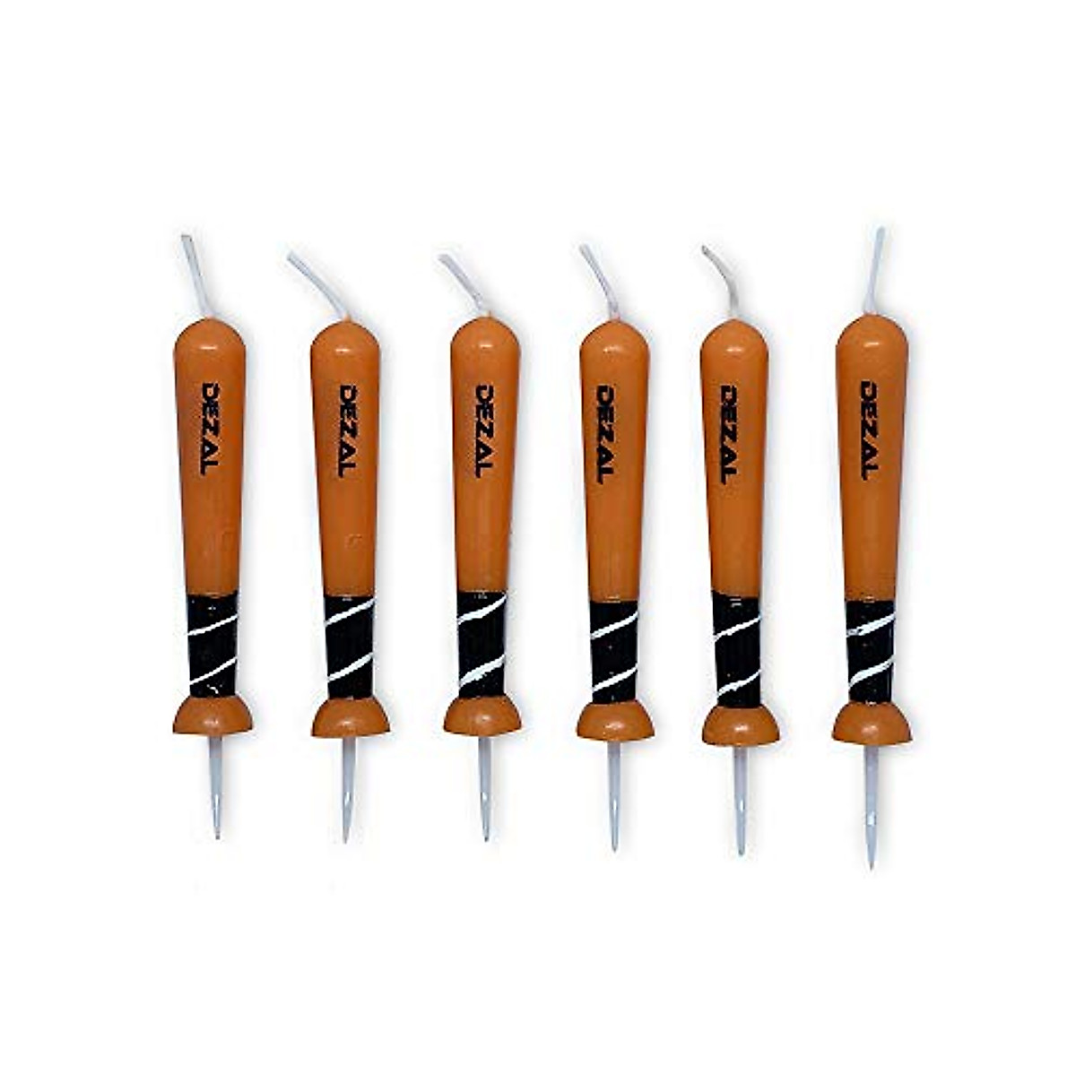 DEZAL Orange Baseball Bat and Softball Bat Candles (6 Pack) for Baseball Birthday Party Supplies and Decorations – Cupcake and Birthday Cake Topper Candles for Softball Fastpitch and Baseball Fans