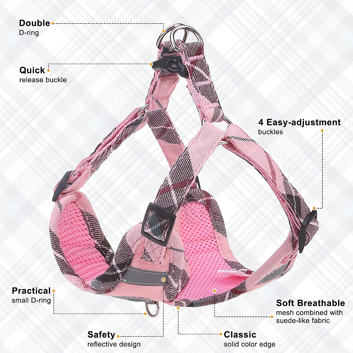 BEAUTYZOO Step in Dog Harness Collar and Leash Set for Small Medium Large Dogs, No Pull No Choke Puppy Harness, Soft Mesh Reflective Pet Padded Vest Adjustable for Doggie Girl or Boy,French Bulldog