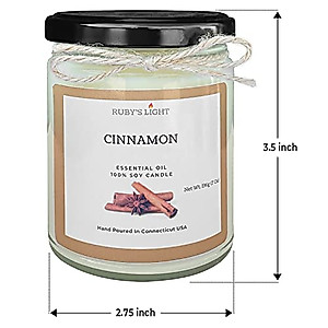 Cinnamon Essential Oil Candle | Aromatherapy for The Home | 9 Oz Glass Jar with Lid | All-Natural Soy Candles | Cotton Wick | Highly Scented | 40 Hours Burn Time | Gift for Women & Men (Cinnamon)