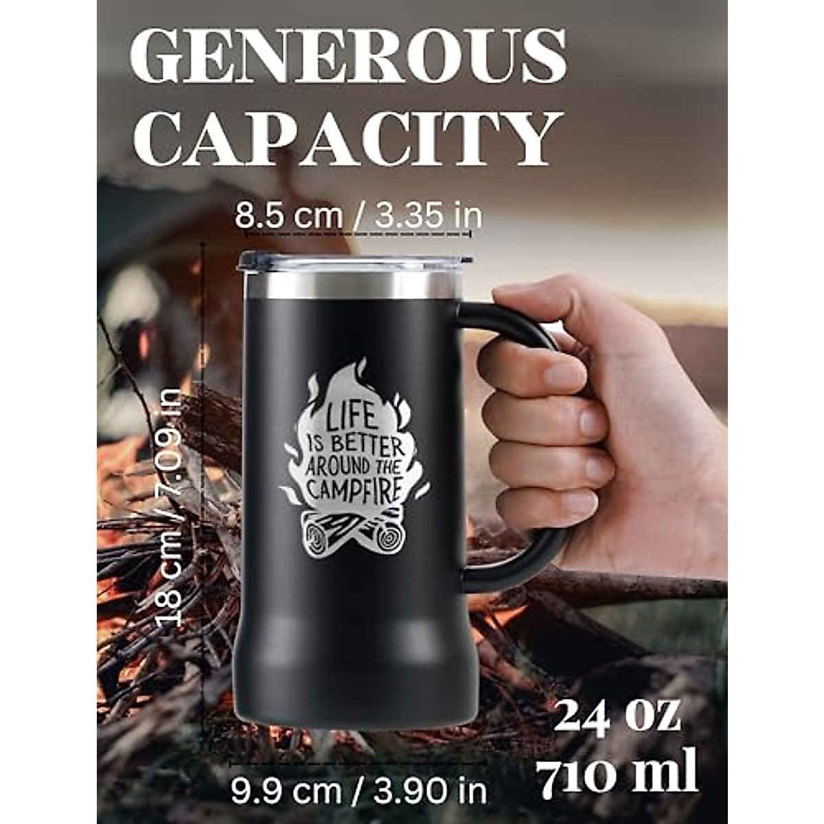 Onebttl Camping Gifts for Men, Camper, Camping Lovers - Life Is Better Around The Camp Fire 24oz Stainless Steel Beer Mug 24oz Beer Stein