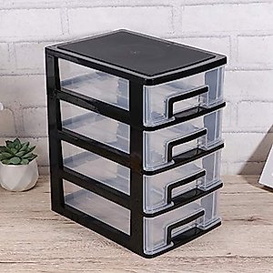 NOLITOY Four- layer Drawer Type Closet, Plastic Storage Cabinet Drawer Organization and Storage, Black Frame with Clear Drawers Storage Rack Organizer for Office Bedroom Home