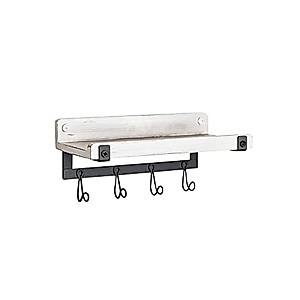 Spectrum Diversified Rowan Wall Mount Wood Valet & Hook Station for Entryway Storage and Organization, White Wash/Industrial Gray
