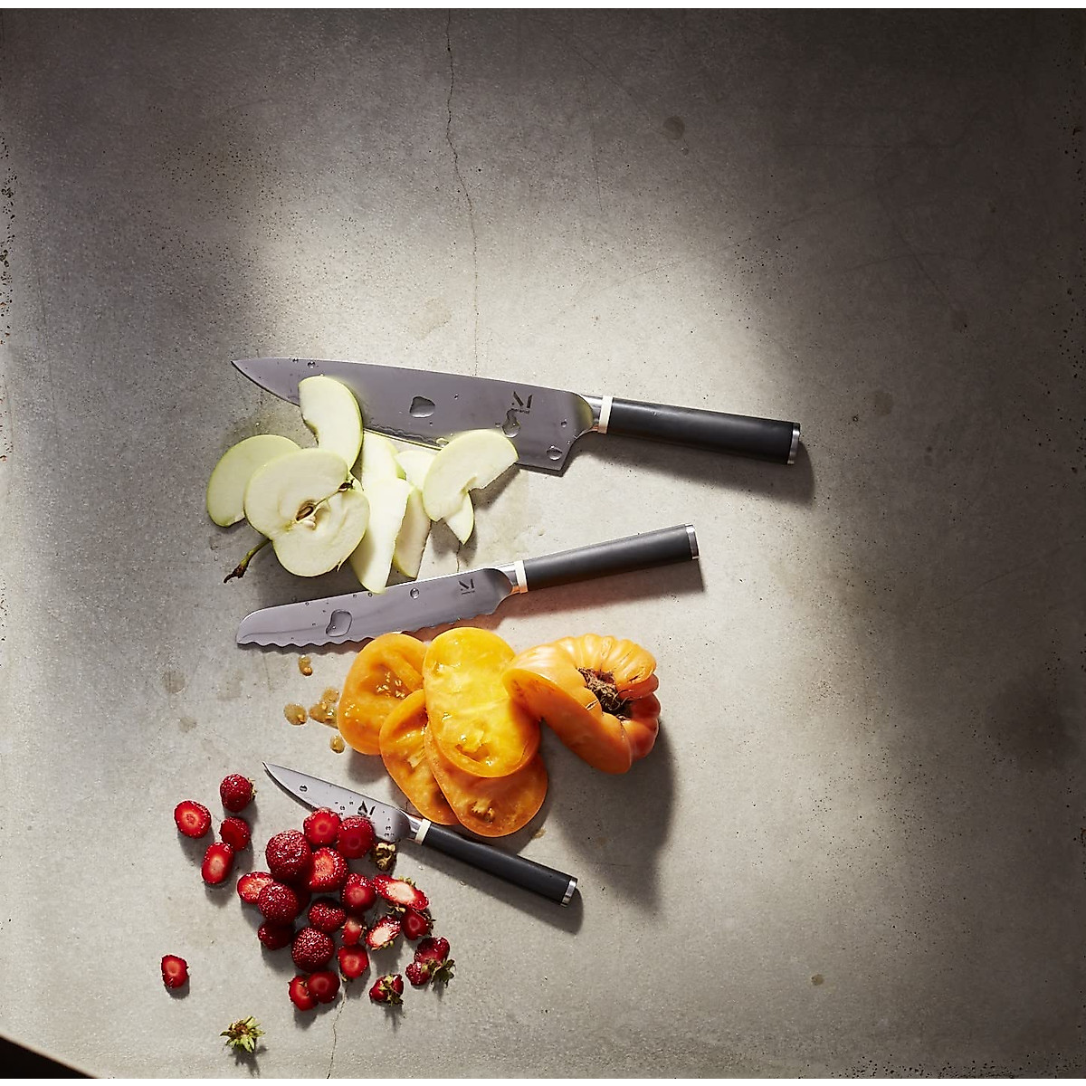 Material - Magnetic Knife Block Set - Kitchen Knife Set - Knife Block, 8" Chef Knife, 6" Serrated Bread Knife, 4" Paring Knife, Walnut/Almost Black