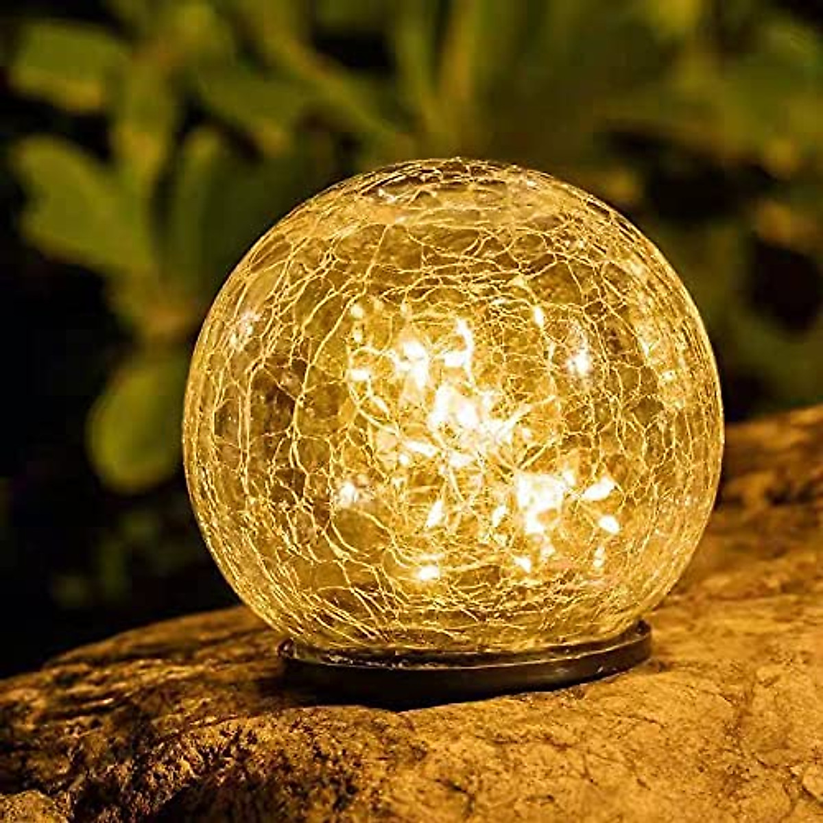 aboxoo Globe Solar Lights Outdoor Decoration 1 Packs Crackle Glass Ball Warm Light with LED for Garden Yard Decor Pathway Patio Lawn(4.7 inch)
