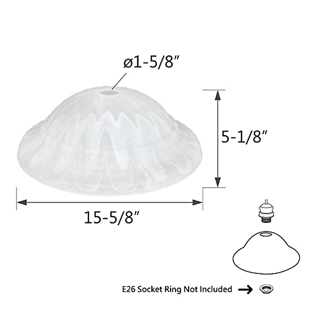 Aspen Creative Alabaster 23091-01 Transitional Style Replacement Torchiere Glass Shade, 5-1/8" high x 15-5/8" Diameter