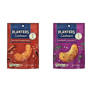 Bundle of PLANTERS Cashews Cinnamon & Brown Sugar, 5 Oz Bag + PLANTERS Cashews Rosemary & Sea Salt, 5 Oz Bag