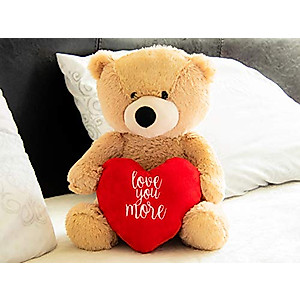 JENVIO I Love You Teddy Bear – Love You More 12 Inch Plush – Heart Stuffed Animal for Girlfriend Boyfriend Gift Age 15 and UP Valentine's Day Gift