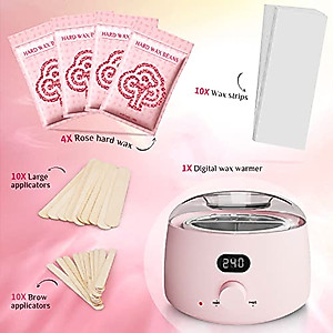 Waxing Kit, Digital Wax Warmer Kit for Coarse Hair Removal, Home Wax Kit with 4 Bags Brazilian Formulas Hard Wax Beads for Bikini Brazilian Legs Armpit Face Full Body Women Men Waxing