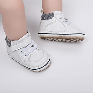 E-FAK Baby Shoes Boys Girls Infant Sneakers Non-Slip Rubber Sole Toddler Crib First Walker Shoes(08 White, 6-12 Months Infant)