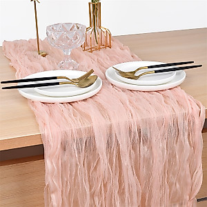 Joanlody Peach Cheesecloth Table Runner 10Ft Rustic Gauze Cheese Cloth Table Runner Boho Easter Spring Summer Table Runner for Wedding Bridal Baby Shower Decoration