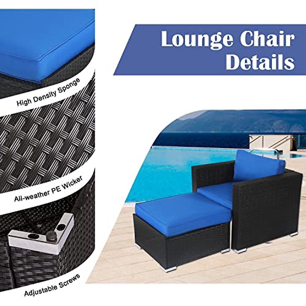 kinbor Patio Sectional Sofa Chair with Ottoman, Wicker Outdoor Conversation Set for Outdoor Indoor Balcony Daily Use