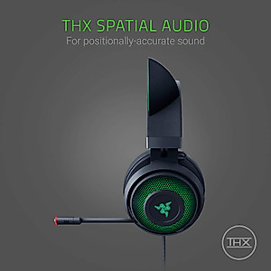 Razer Kraken Kitty Quartz Edition - Cat Ears USB Gaming Headset, Chroma Lighting, Wired for Cross-Platform Gaming for PC, PS4, Xbox One & Switch, 50mm Diaphragm, 3.5mm Cable with Line Controls, Black