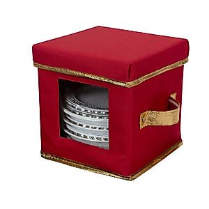 Simplify Holiday Saucer Plate Dinnerware Storage Box | 7.3 Inch | Christmas China | 12 Felt Dividers | Tableware Setting | Red