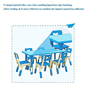 LIUYUNQI 1 Table and 6 Chairs Kindergarten Desk and Chair Set Can Lift Children's Desk Household Simple Baby Table Plastic Rectangle Toy Table (Color : Blue)