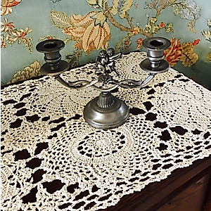 USTIDE 100% Cotton Crochet Lace Rectangular Table Runner Bedside Table Cover Ecru Dresser Scarf Doilies,2pcs 11 Inch X23 Inch