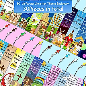 30 Pieces Christian Bookmarks for Kids Bible Verse Bookmarks with Cross Pendants Scripture Inspirational Quotes Bookmarks School Gifts Church Supplies for Kids Teens Adult Teachers