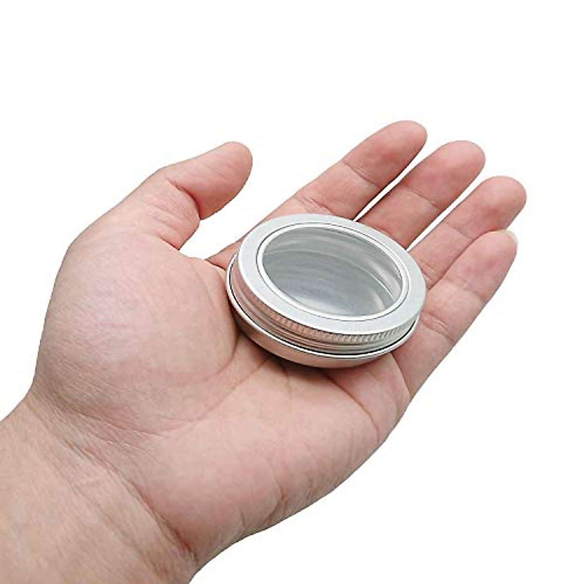 1 Ounce Aluminum Tin Jar 30 ml Refillable Containers Clear Top Screw Lid Round Tin Container Bottle for Cosmetic,Lip Balm, Cream, 12 Pcs.