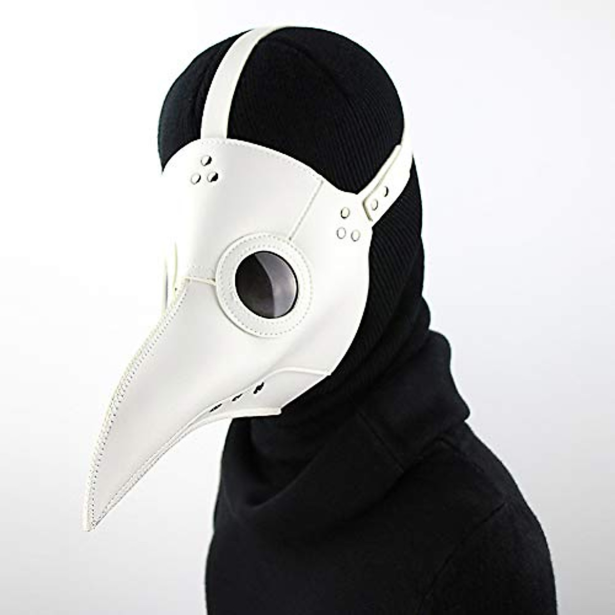 KOILLUXU White Plague Doctor Mask Costumes Set, Leather Bird Beak Mask for Halloween Cosplay Party Costume, Masquerade Party Costume Props. (White)