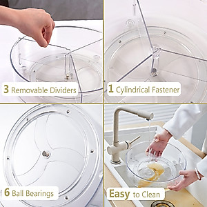 Empaxum Clear Lazy Susan Organizer with 3 Dividers 10.7" Plastic Divided Lazy Susan Turntable for Cabinet Medicine Cabinet Organizer Divided Spinning Storage for Kitchen, Pantry, Countertop, Bathroom
