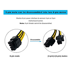 ZLKSKER 8 Pin CPU Power Cable/Adapter (8 Inch, 18AWG), 8 Pin Male (4+4) to 8 Pin Female Connector, ATX 12V Internal Power Extension Cable