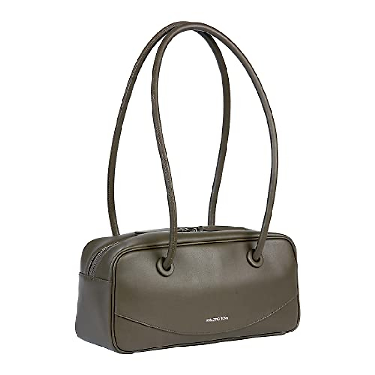 Amazing Song Shoulder Bag for Women, Top Handle Tote Designer Handbag Boston Satchel, Genuine Leather, Smiley Pillow Bag Matcha Chocolate