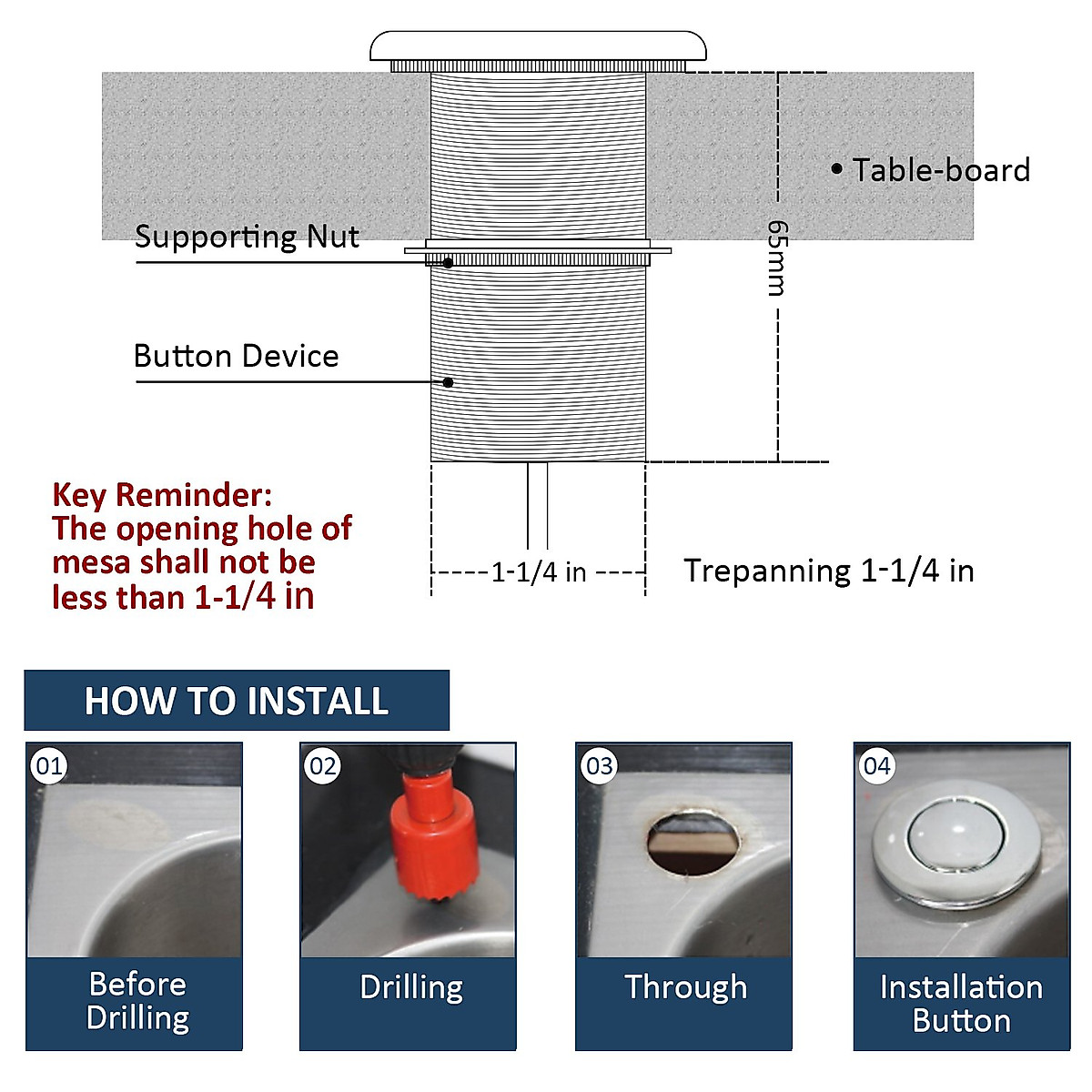 Garbage Disposal Air Switch Kit Sink Top Waste Disposal Long Stainless Steel Brushed Nickel On/Off Air Button Food and Waste Disposals Part by Etoolcity