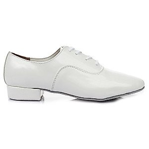 SWDZM Men Latin Dance Shoes Leather Lace-up Salsa Tango Ballroom Modern Professional Performance Practice Dance Shoes,703 White-Suede Sole,10 US