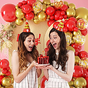 Red and Gold Balloon Arch 126Pcs Red and Gold Balloons Garland Arch Kit With Gold Confetti Balloon for Valentine's Day, Wedding, Engagements, Graduation, Anniversary, Birthday Party Decoration