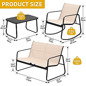 DWVO 4 Piece Patio Furniture Set, Outdoor Conversation Sets for Patio, Lawn, Garden, Poolside with Rocking Chair Set of 2 and Glass Coffee Table - Brown