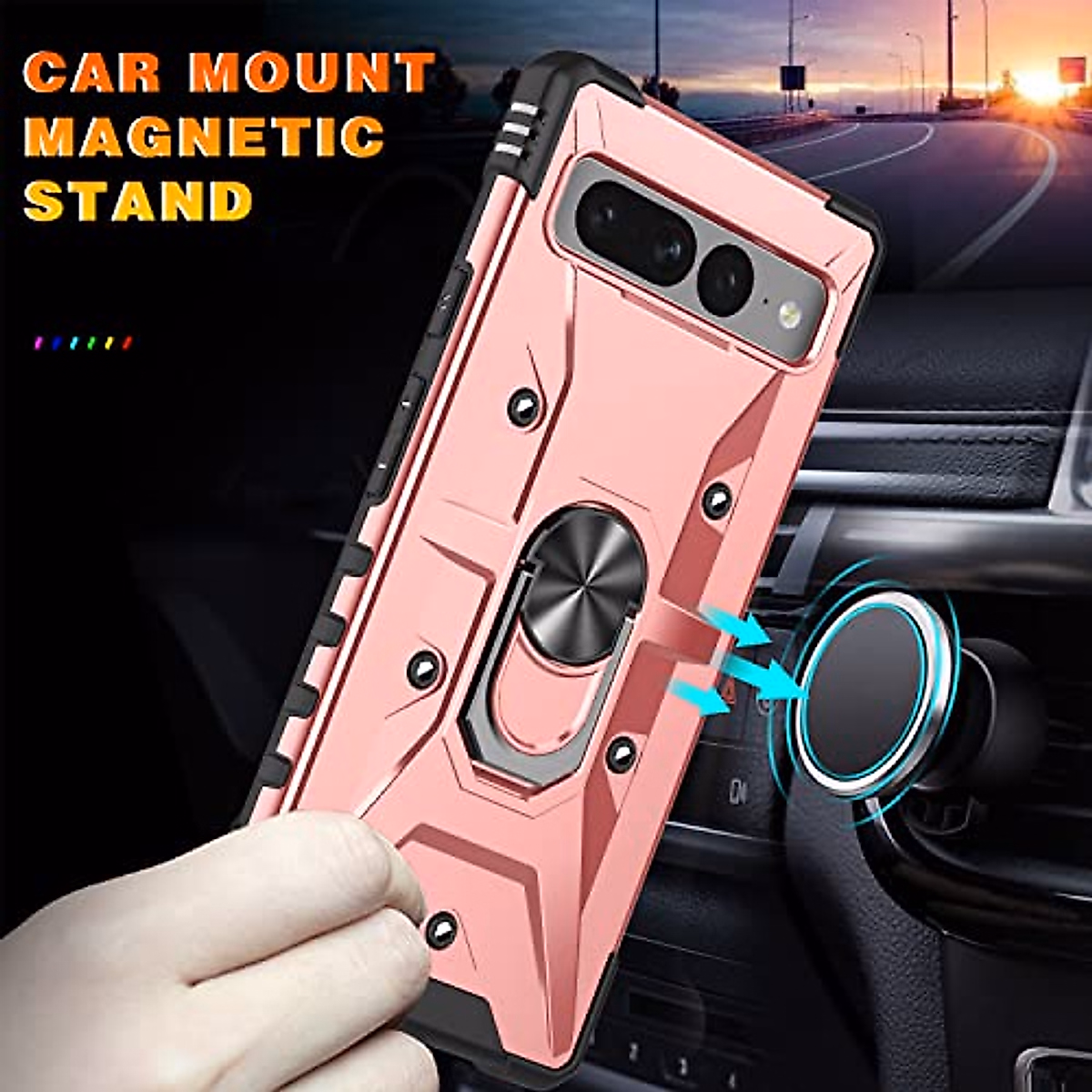 Compatible with Google Pixel 7 PRO Case with [2 Pack] HD Screen Protector,360 Ring Kickstand,Military Grade Heavy Duty Shockproof Hybrid Hard Protective Phone Case Google Pixel 7 PRO Pink