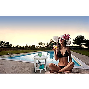 CoastalVogue Snazzy Corner Teak Shower Corner Bench Wood Corner Shower Seat Bench with Shelf 15" Wide Corner Shower Foot Stool in Antique White Finish