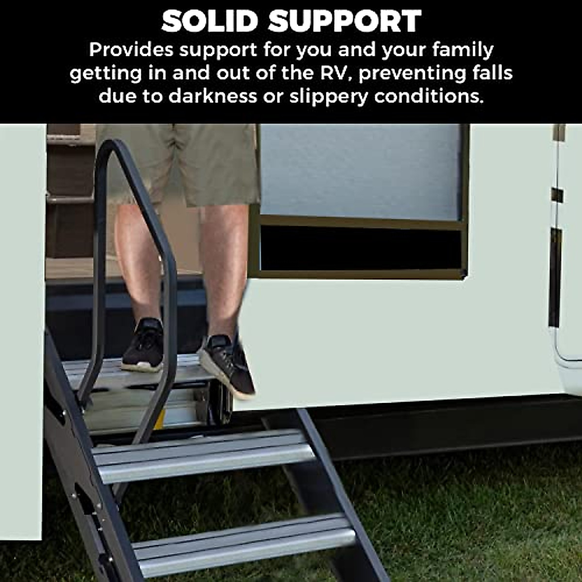 RV Handrail Compatible with Any Generation 3 Triple Or Quad Solid Step for 5th Wheel Rvs Travel Trailers Steel 3 or 4 Step Handrail