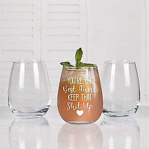 You're The Best Aunt Keep That S Up Wine Glass, Funny Aunt Stemless Wine Glass 15Oz for Women, Aunt, New Aunt, Auntie