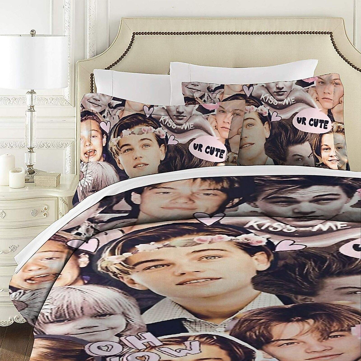 SKEGVINRE Leonardo Dicaprio Bedding Set Duvet Cover Sets 3D Pattern Printed Ultra Soft Microfiber All Season Bedroom Comforter Cover 3Pcs 86" x 70", with Zipper Closure & Corner Ties