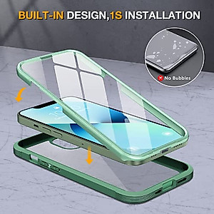 Miracase Compatible with iPhone 13 case 6.1 inch, 2023 New Full-Body Glass Clear Case Bumper Case with Built-in 9H Tempered Glass Screen Protector for iPhone 13, Acacia Green