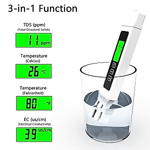 Attom Tech Water Quality Tester Kit, 3-in-1 TDS Meter, EC,Temperature Meter with LCD Back Light, 0-9999 ppm, ± 2% Accuracy Water Test Meter for Drinking Water, Aquariums, Hydroponics, Ro System, Pool