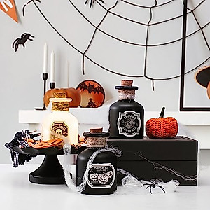 Halloween Decorations Indoor - Halloween Tiered Tray Decor - 3 pcs Glass Potion Bottles with 6pcs Stickers - Black and White Apothecary Bottles - Halloween Decorations for Party Home Table Kitchen
