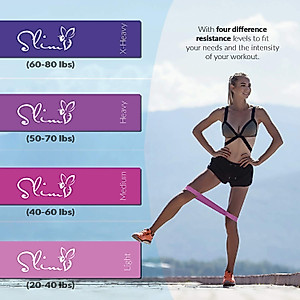 Slim Bee Resistance Work Out Bands Set with Carry Bag. Set of 4 - Home & Gym Workout Training Set - Exercise Workout Booty Bands for Legs, Butt and Arms