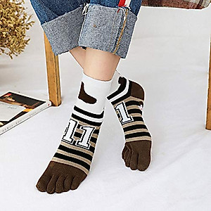 Hellomamma Women's Toe Sock Cute Cat Dog Ankle Sock Cotton Athletic Running Five Finger Socks for Girls (5 Pairs)