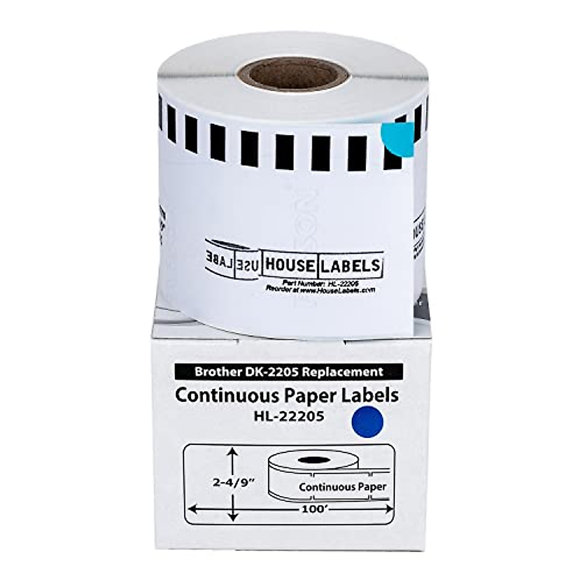 HOUSELABELS Compatible with DK-2205 Replacement Roll for Brother QL Label Printers; Blue Continuous Length Labels; 2-4/9" x 100 feet (62mm*30.48m) - 1 Roll