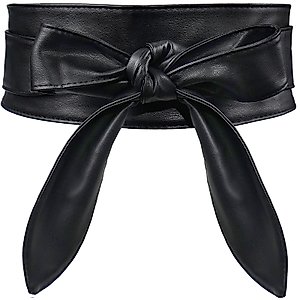 Glamorstar Wrap Belts for Women Dresses Wide Leather Cinch Tie Knot Waist Belts Black 94.5IN/240CM