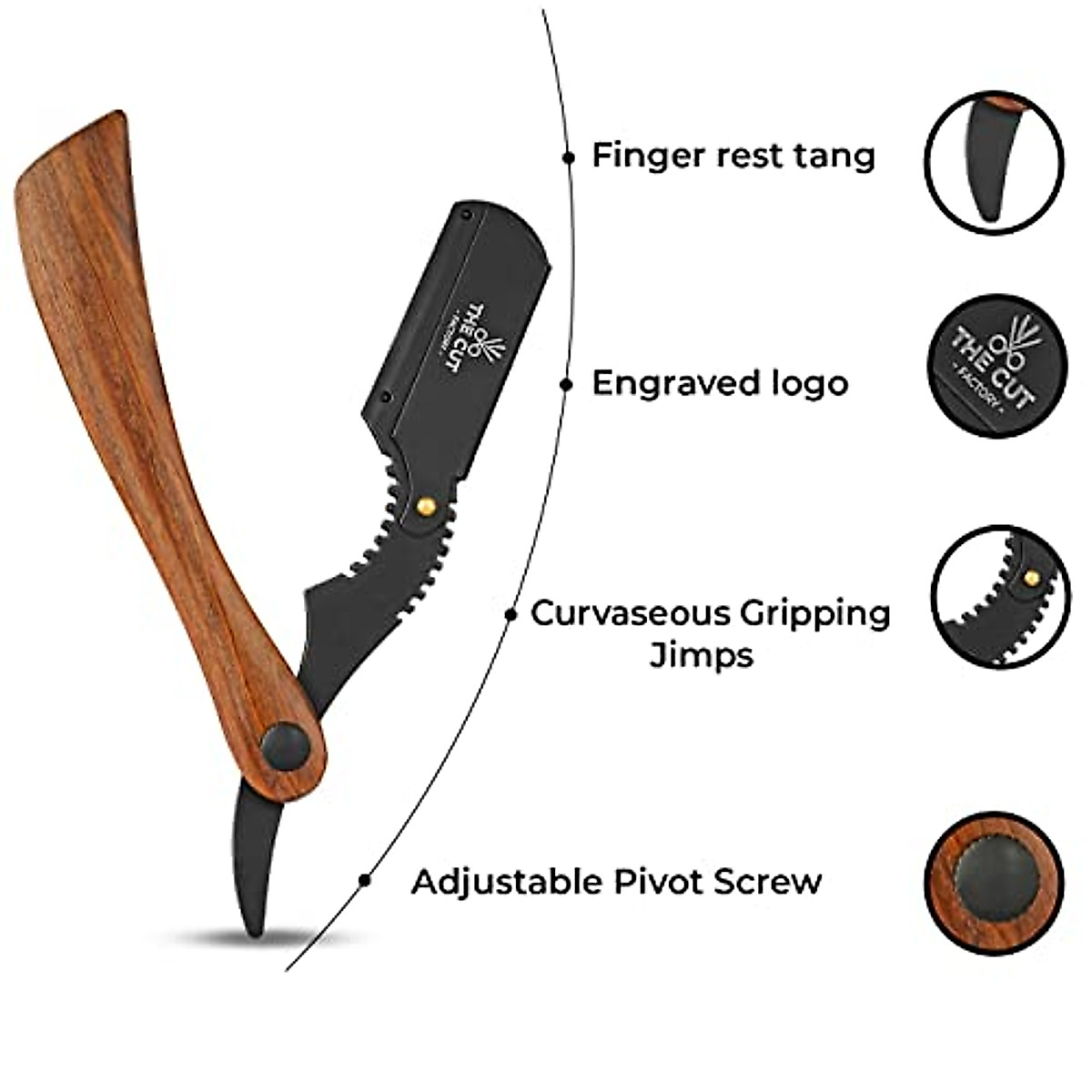 The Cut- Factory- Straight Razor with 100 Pack Platinum Treat Single Blade Razors for Men- Professional Barber Straight Edge Razor for Close Shaving 100 Percent Wood -Brown