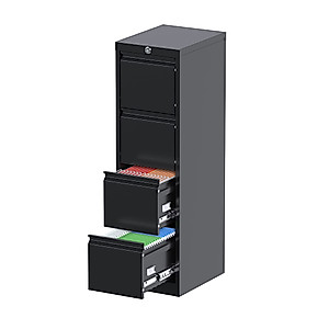 METAN 4 Drawer File Cabinet with Lock, Metal Vertical File Cabinet for Home Office, Locking Steel Filing Cabinet for Hanging Letter/Legal Folders, Black