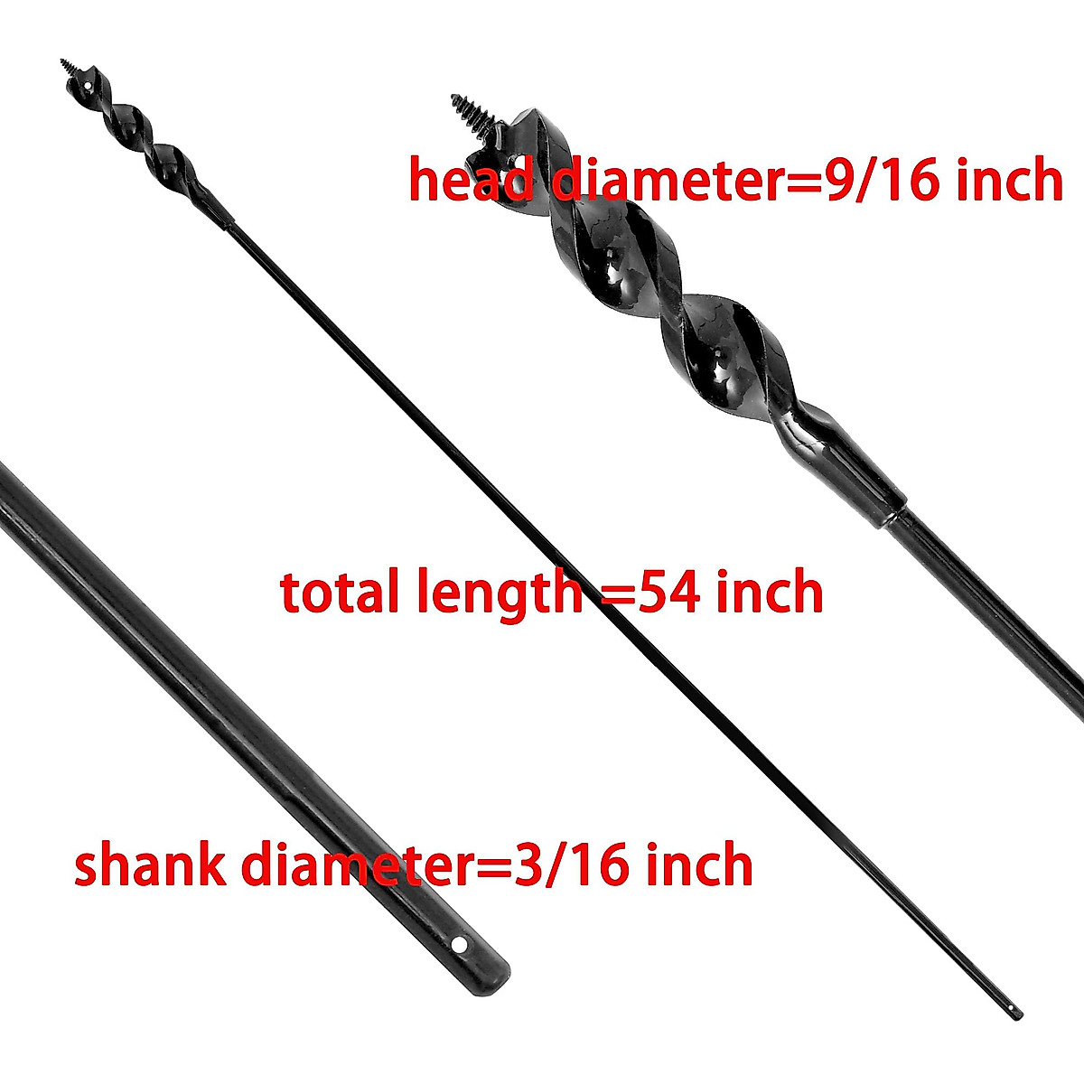 Installer Drill Bit with Pulling Hole at Head and Tail for Wire Pulling Through Drywall and Wood Head Length 54 inch High Carbon Steel with Heat Treatment (54inch*9/16nch)