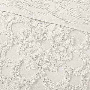 Madison Park Laetitia Lightweight 100% Cotton Quilt Set, Breathable Chenille Tufted, Shabby Chic Boho Medallion Design, Sham, Floral Ivory w/ Tassels, King/California King (104 in x 92 in) 3 Piece