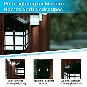 Flash Furniture DN-SL108-6-BK-GG 6 Pack Wall Mount LED Weather Resistant Decorative Powered Deck and Fencing Solar Lights, Black