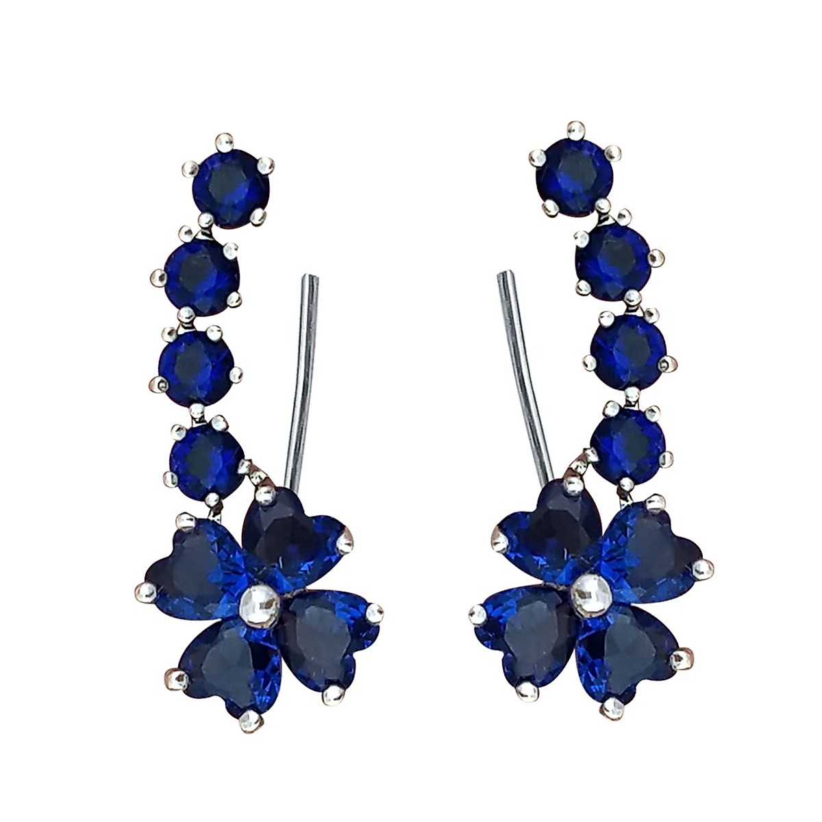 YOQUCOL Blue Sapphire-color Flower Shape Zirconia Crystal Wrap Ear Vines Climbers Earrings For Women