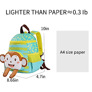 GreenTribes Toddler Backpack - Tyvek - Animal Schoolbag for Kids - Waterproof Preschool Backpack - Travel Paper Bag for Baby Girl Boy 2-8 Years,Cute Monkey