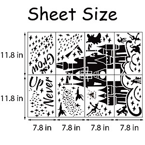 Supzone Castle Wall Stickers Fairy Tale Castle Wall Decal Never Grow Up Quotes Stars Wall Decor DIY Mural Art for Baby Nursery Room Kids Bedroom Playroom-Black